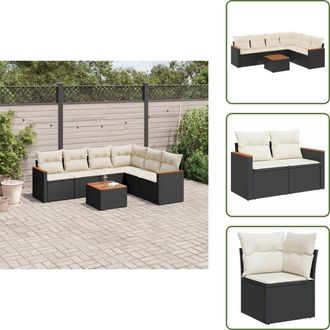 vidaXL 7-tlg. Garten-Sofagarnitur mit Kissen Schwarz Poly Rattan - Gartenm&ouml;bel Set - Outdoor Lounge - Rattan Gartenm&ouml;bel - Esstisch Set - Balkonm&ouml;bel