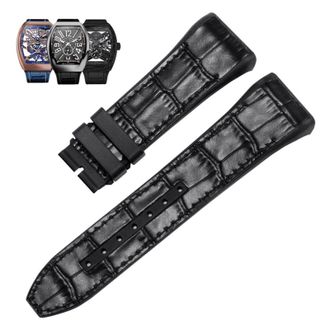 Generic 28mm Nylon Echtleder Silikon Uhrenarmband Schwarz Blau Faltschlie&szlig;e Uhrenarmband F&uuml;r Franck Muller V45 Serie Uhrenarmb&auml;nder