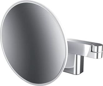 Emco EVO LED Kosmetik- und Rasierspiegel am Doppelgelenkarm, runder Kosmetikspiegel mit Beleuchtung zur Wandmontage, dimmbarer Vergrößerungsspiegel (3-Fach