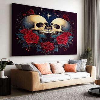 Generic Gotisch Totenkopf Blumen Rose Leinwand Malerei, Toilette Badezimmer Deko Bild, Gem&auml;lde Leinwand Bilder f&uuml;r Schlafzimmer, Painting Bild Wohnzimmer Post