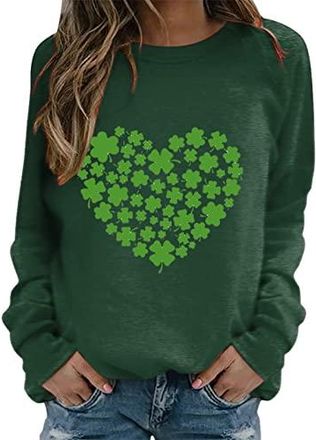 Generic Sweat-shirt pour femme - Pull léger pour la Saint-Patrick - Imprimé trèfle irlandais porte-bonheur - Tunique verte à manches longues - Col rond - Impr