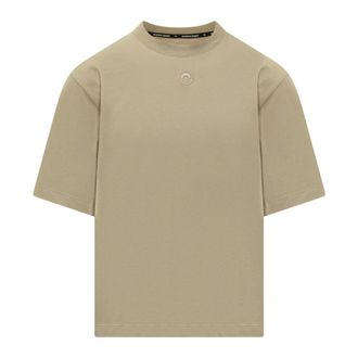 Marine Serre Homme, Tops, Beige, Taille: 2XL Moon Logo Jersey Crewneck T-Shirt