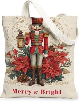 Generic Sacs fourre-tout en toile motif Casse-noisette de No&euml;l, sacs d&eacute;picerie r&eacute;utilisables, vintage, l&eacute;gers, lavables, cr&egrave;me, 13x15 Inch