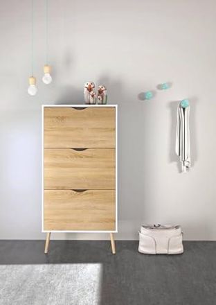 Dmora Schuhschrank Belle, Schuhregal, Mehrzweck-Eingangsgarderobe, M&ouml;bel f&uuml;r Schuhe, 70x24 h139 cm, Wei&szlig; und Eiche