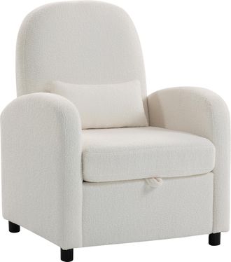 HOMCOM Gepolsterter Wohnzimmer-Sessel mit verstecktem Stauraum, hohe R&uuml;ckenlehne, moderner Sessel mit Armlehnen, Lendenkissen und gro&szlig;er Sitzfl&auml;che, aus Tedd