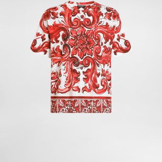 Dolce & Gabbana T-shirt Aus Baumwolle Mit Majolika-print - Mann T-shirts Und Polos Multicolor 44
