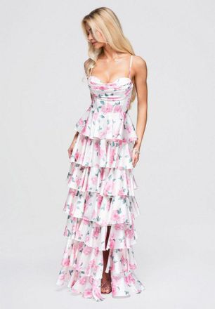 Ombre Abendkleid Damen Abendkleid Maxi mit R&uuml;schen Pink L (kein Set, 1-tlg)