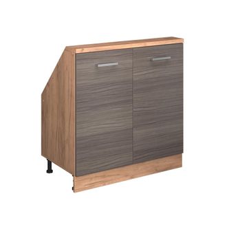Vicco K&uuml;chenschrank f&uuml;r Dachschr&auml;gen R-Line, Edelgrau/Goldkraft Eiche, 80 cm mit 2 T&uuml;ren