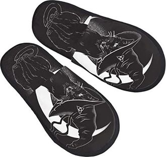 Generic Chaussons Femme Homme Motif De Chapeau De Sorci&egrave;re Pointu Noir Chat Chaussures Antid&eacute;rapant Chaussures DInt&eacute;rieur Peluche Chaud Chaussons Pour Voyager