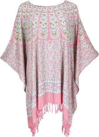 Guru Shop Kaftan, Ibiza-StyleTunika, Boho Bluse, Damen Maxibluse, Strandtunika - Rosa, Synthetisch