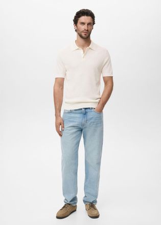 Mango Rippstrick-Poloshirt cremewei&szlig; - Herren - XL - MANGO MAN