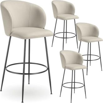 TecTake TecTake Lot de 4 Tabouret Bar Aspect Velours Chaise de Bar avec Repose-Pieds Chaise Haute Cuisine pour &icirc;lot Central H106cm Rembourr&eacute;e avec Dossier Tab