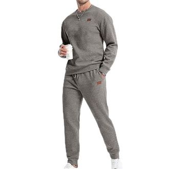 Generic Surv&ecirc;tement 2 pi&egrave;ces pour homme - Pull &agrave; manches longues - Sweat-shirt et jogging - Col rond - Hauts gaufr&eacute;s - Bas - Taille &eacute;lastique - Surv&ecirc;tement bu