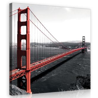 ForWall Leinwand Bilder - Golden Gate Bridge Stadt USA - 80x80 cm Leinwandbilder - Bild auf leinwand - Wandbild XXL gro&szlig; Wandbilder f&uuml;r Wohnzimmer Schlafzimme