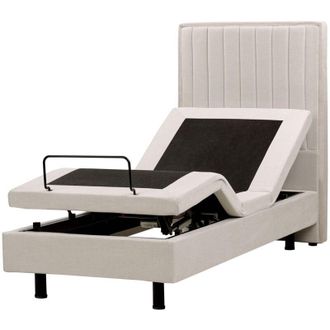 Beliani Polsterbett Hellbeige Stoffbezug Gesteppt 80x200 cm Elektrisch Verstellbar Fernbedienung Hohes Kopfteil Schlafzimmer Kinderzimmer Einzelbett