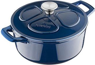 Navaris Marmite en Fonte - Cocotte Faitout en Fonte Ø24 cm 3,5L avec Revêtement en Émail - Cuisson Homogène pour Gaz Induction Four - Antiadhésif