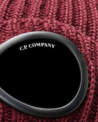 C.P. Company 21CMAC742A Ribbed Wool with Goggle Lens Winter Hat - Red