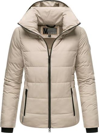 Marikoo Basic Radaa Veste matelassée courte avec capuche pour femme Taille XS-6XL, Taupe/gris, 5XL