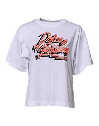 Dolce & Gabbana Womens White Cotton Graphic Print Crew Neck T-Shirt