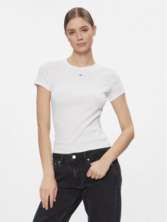 Tommy Jeans T-Shirt Essential DW0DW17383 Wei&szlig; Slim Fit