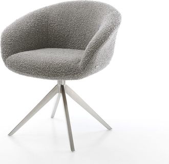 DELIFE Drehstuhl Vinka-Flex mit Armlehnen Bouclé Silbergrau Kreuzgestell breit Edelstahl 360° drehbar Wippfunktion Taschenfederkern, Esszimmerstühle