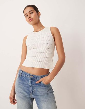 Calvin Klein Jeans Gestricktes Cropped-Tr&auml;gertop aus Chenille in Cremewei&szlig;
