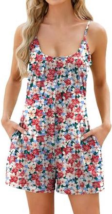 Generic Barboteuse dos nu pour femme - Short décontracté - Couleur unie - Insert baggy - Barboteuse en jean pour femme, Rouge, XXL