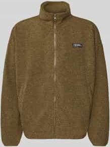 Review Fleecejacke mit Stehkragen und Label-Detail