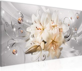 Runa Art Wandbild Blumen Lilien 1 Teilig 100 x 40 cm Modern Bild auf Vlies Leinwand Abstrakt Wohnzimmer Beige Grau 019812a