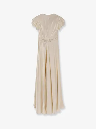 Alberta Ferretti Womens Viscose Long Dress Beige