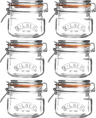 Kilner 6 x Kilner Clip Top Glass Storage Jar - Quadrat 0,5 Liter