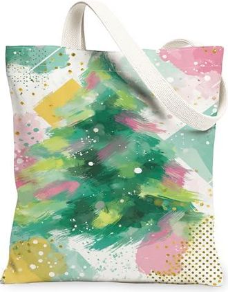 Generic Sac fourre-tout en toile de No&euml;l, imprim&eacute; arbre color&eacute;, sacs &agrave; provisions r&eacute;utilisables, modernes, &eacute;l&eacute;gants, l&eacute;gers et lavables, color&eacute;, 13x15 Inch