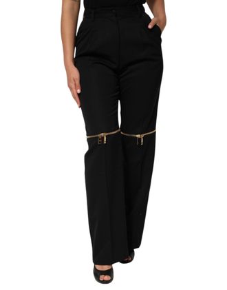 Dolce & Gabbana Womens Black Zip Detailed Wool Straight Leg Pants Virgin
