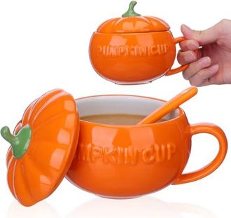 Angoily Tasse En Forme De Citrouille, Tasse Citrouille Automne, 250 Ml Café En CéRamique à Thé Avec Couvercle, Cadeau Pour Anniversaire, RéColte DAutomne De F