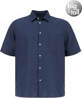 Marc O'Polo Herren Kurzarmhemd blau Leinen