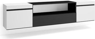 Skraut Home | TV-Schrank, Lowboard | für Wohnzimmer und Esszimmer | 200x45x35cm | Für TV-Geräte bis zu 80 | Hängend | Moderner Stil | Weiß und Schwarz