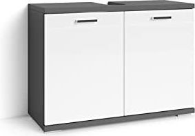 Byliving Waschbeckenunterschrank Nebraska/Korpus matt anthrazit / 2 T&uuml;ren Hochglanz wei&szlig; lackiert/Bad Waschtisch Unterschrank stehend/WABU 2-t&uuml;rig/B 80, H 59, 