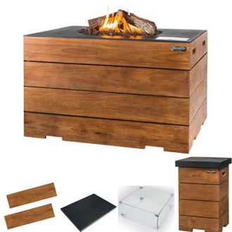 Happy Cocooning Mania Feuertisch Komplettset Lounge&Dining 19,5 kW rechteckig 107x80x67,5 cm Teakhol - Happy Cocooning