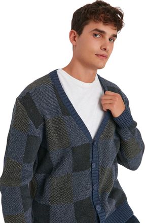 Trendyol Trendyol Herren Strickjacke, Normale Passform, V-Ausschnitt, Strickwaren Pullover, Indigo, S