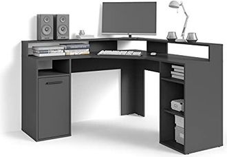 Byliving Schreibtisch Fox/Gaming-Tisch in Anthrazit mit Aufsatz/Mit viel Stauraum und großer Tischplatte/Computer-Tisch/PC/Arbeits-Tisch/B 139, H 120, T 139 cm