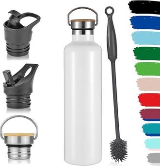 Milu Bouteille en acier inoxydable 350ml, 500ml, 750ml, 1000ml (+3 couvercles) - Bouteille thermo avec paille, bouteille deau, pour boissons chaudes, froid