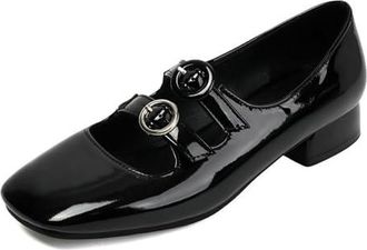 Generic Mary Janes Chaussures habill&eacute;es d&eacute;contract&eacute;es &agrave; bout carr&eacute; pour femme Style r&eacute;tro, Noir, 38.5 EU