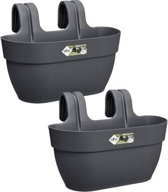 ELHO Vibia Campana Easy Hanger M - Jardinière pour Balcon - Plastique 100% Recyclé - Lot de 2 - Ø 36.0 x H 26.5 cm - Noir/Anthracite