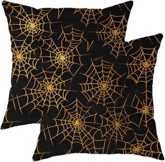 Generic Schwarzes Gold Spinnennetz Kissenbezug Weich Kissenh&uuml;lle Dekorative Sofakissen F&uuml;r Sofa Balkon Schlafzimmer 45X45Cm 2Er Set