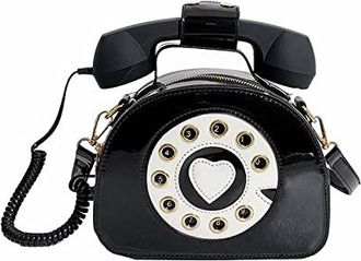 Generic Sac à main en forme de téléphone à bandoulière pour femme rétro avec poignée supérieure pour filles avec sangle en cuir faite à la main, Noir, Taille 