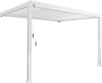 Sweeek Pergola bioclimatique aluminium blanc adoss&eacute;e lames orientables 4x3m Triomphe
