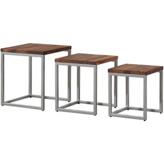 Massivmoebel24 Beistelltisch 3er-Set Sheesham braun ge&ouml;lt lounge collection 02