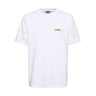 Jacquemus Homme, Tops, Blanc, Taille: XL T-shirt Blanc Moderne avec Patch Logo