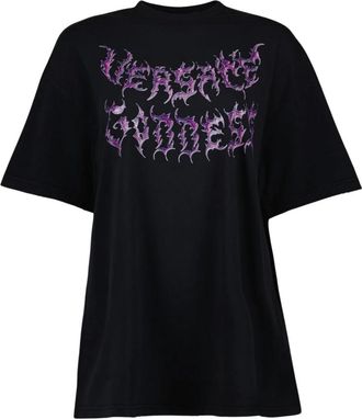 Versace Femme, Tops, Noir, Taille: 38 FR T-shirt Oversize Imprim&eacute; D&eacute;esse