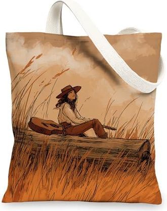 Generic Sacs fourre-tout en toile rustique, motif scène de campagne artistique, sacs de courses légers et réutilisables, sacs de courses vintage bohèmes lavab